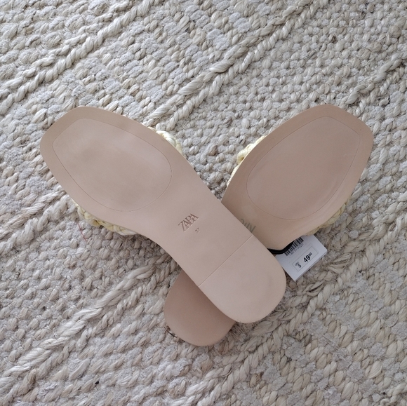 Zara | Shoes | New Zara Raffia Slide Sandals Flip Flops Straw Size 37 ...